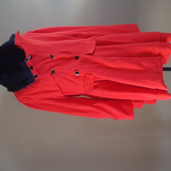 Jackets & Coats | Sale Bright Red Faux Fur Collared Lined Dress Coat ...